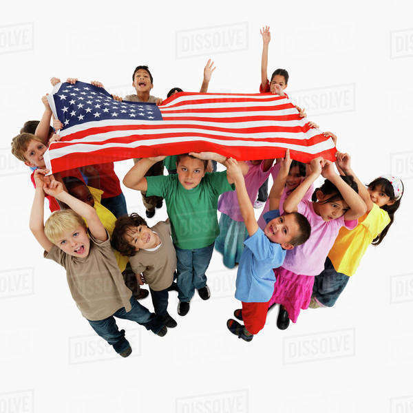 Children holding flag - Stock Photo - Dissolve