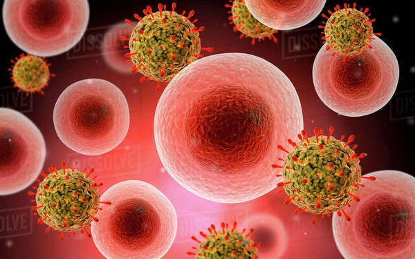 Microscopic view of cell and virus. - Royalty-free Stock Photo | Dissolve