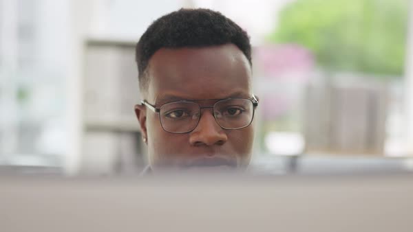 Hacker Cyber Security Or Serious Black Man Programmer For Thinking Coding Or Ux Web Designer