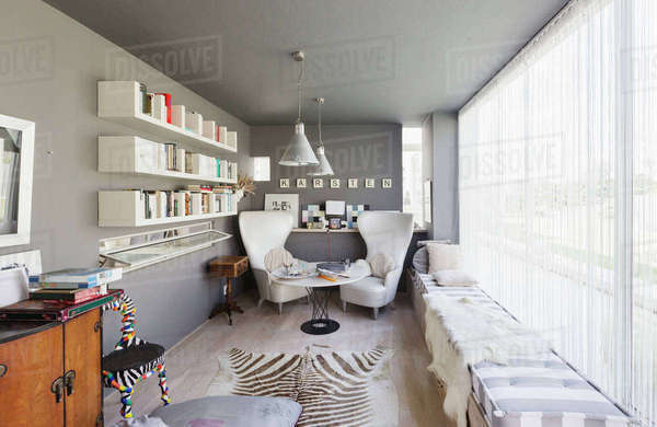 Modern luxury home showcase interior den sitting area - Royalty-free ...