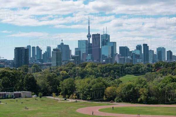 The skyline of downtown Toronto, Canada, with CN Tower in the spring ...