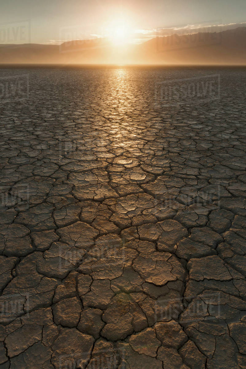 USA, Oregon, Alvord Desert, Cracked soil at sunset - Royalty-free Stock ...