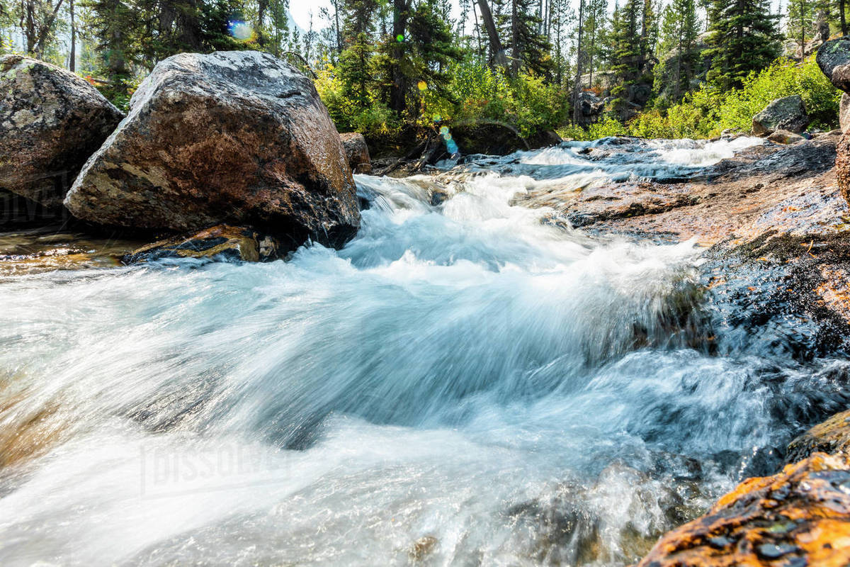 Long exposure of flowing stream in Stanley, Idaho - Stock Photo - Dissolve