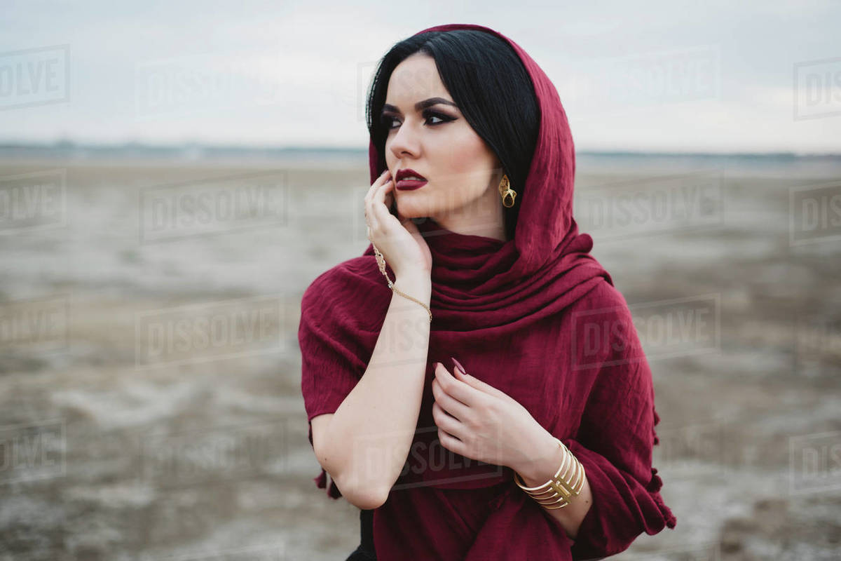 Woman wearing red headscarf and lipstick - Royalty-free Stock Photo ...