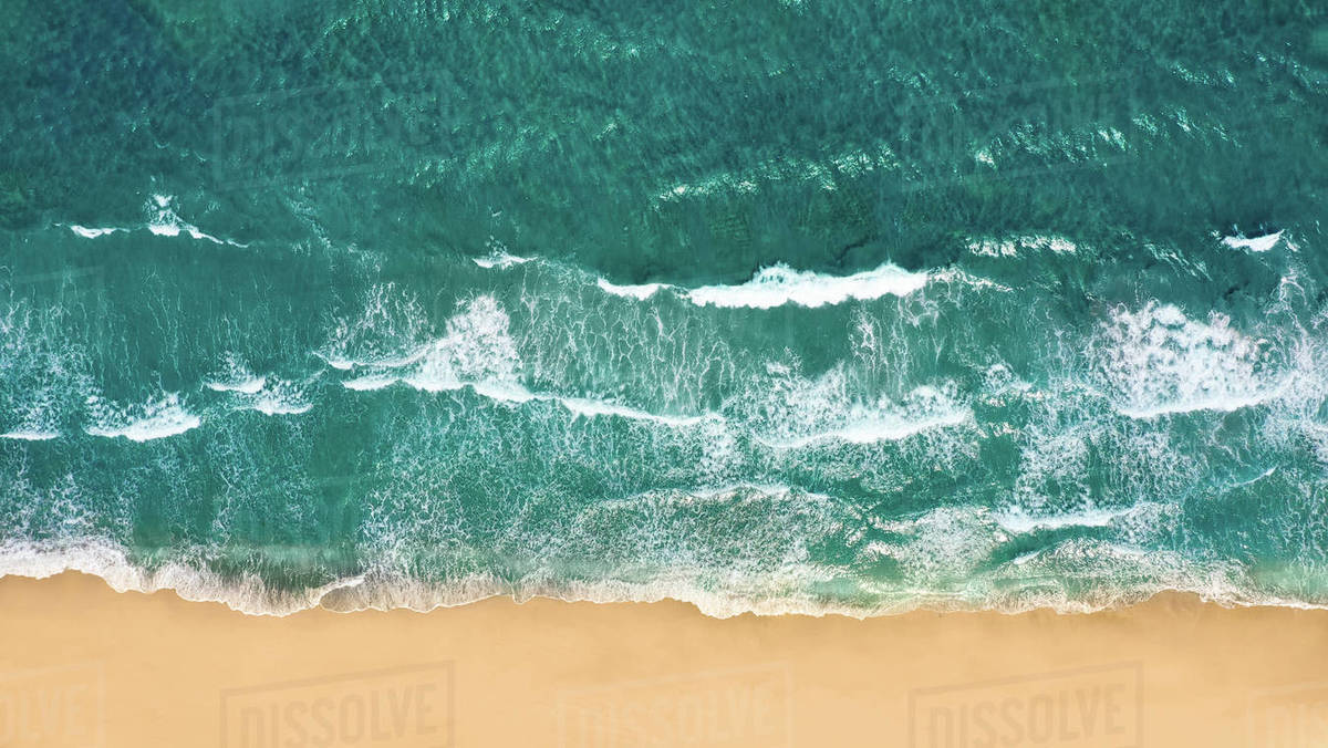 USA, Florida, Delray Beach, Overhead view of sea waves and sand ...