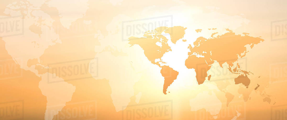 World map on yellow background - Stock Photo - Dissolve