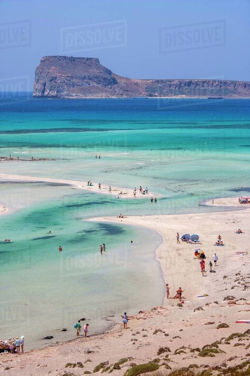 Greece, Crete, Gramvoussa Peninsula, Balos, People on beach and ...