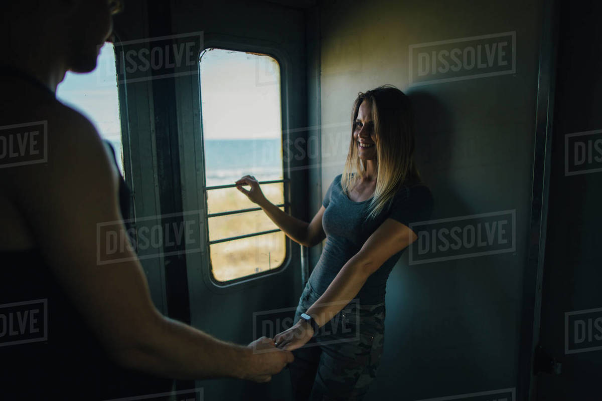 Romantic couple on train - Royalty-free Stock Photo | Dissolve