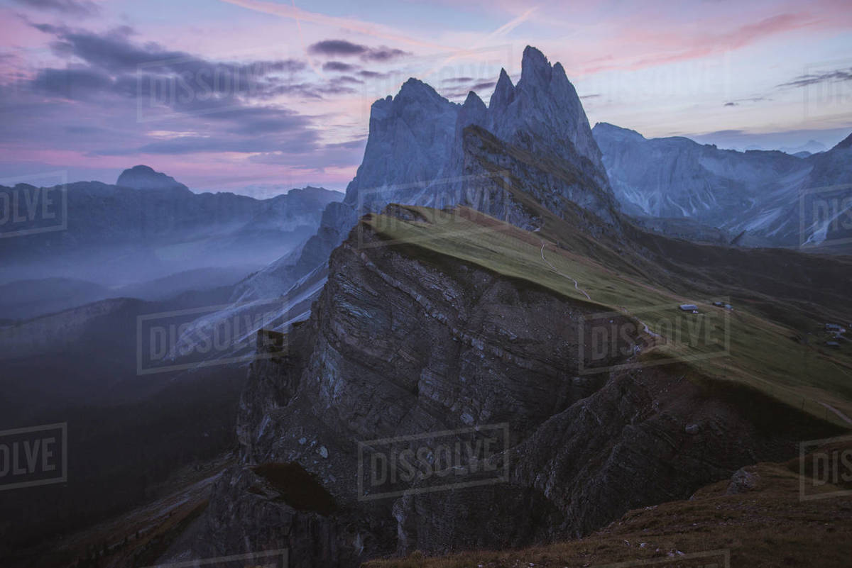 Italy, Dolomite Alps, Seceda mountain, Scenic view of Seceda mountain ...