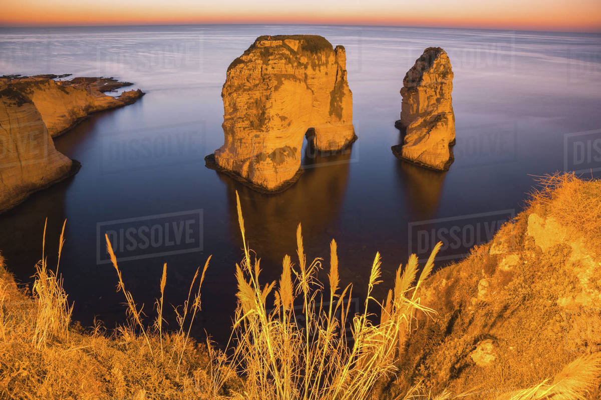 Lebanon, Beirut, Rock formations in sea - Royalty-free Stock Photo ...