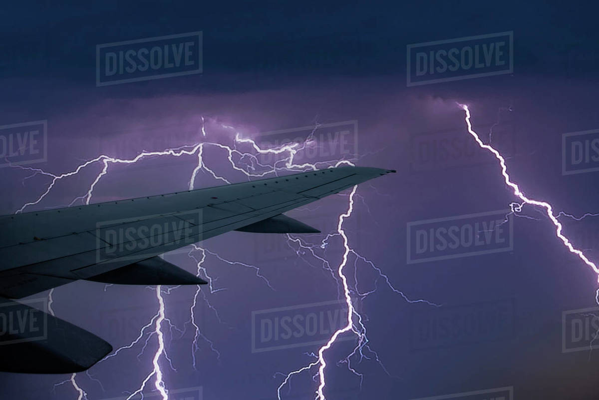 Thunderstorm and lightning seen from airplane - Royalty-free Stock ...