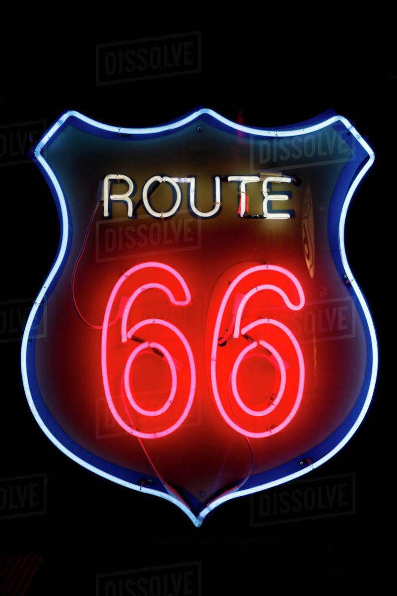Close-up of route 66 neon sign - Royalty-free Stock Photo | Dissolve