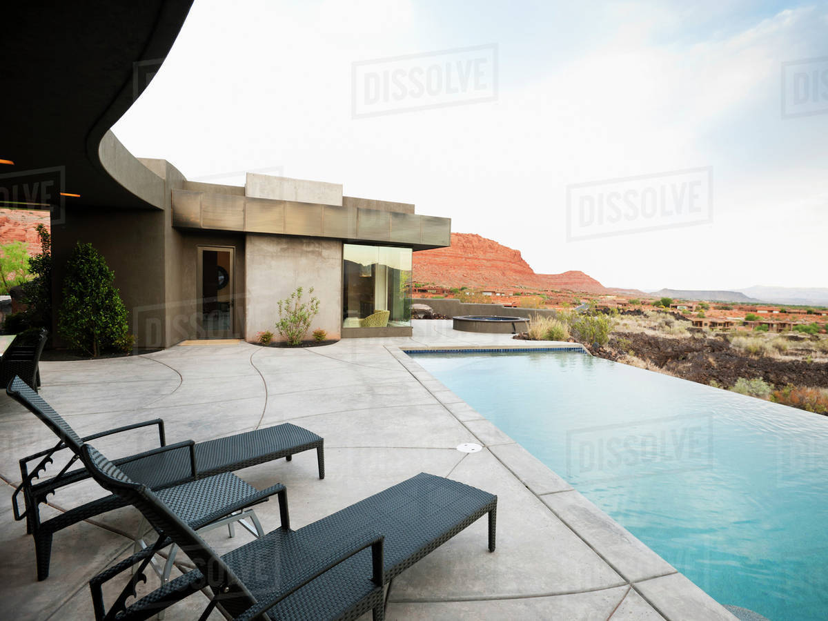 Modern luxury home facing swimming pool - Royalty-free Stock Photo ...