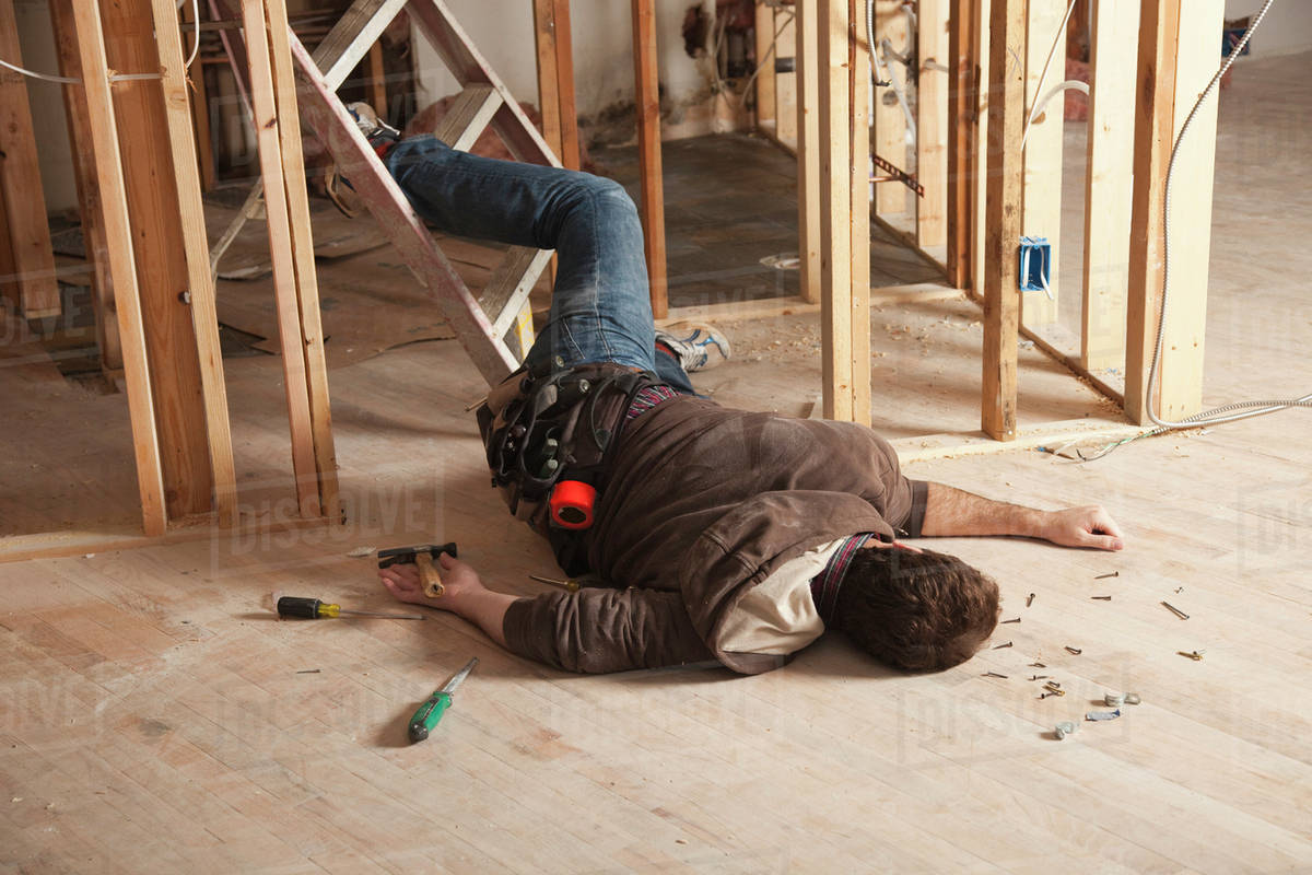 Handyman falling of ladder - Royalty-free Stock Photo | Dissolve