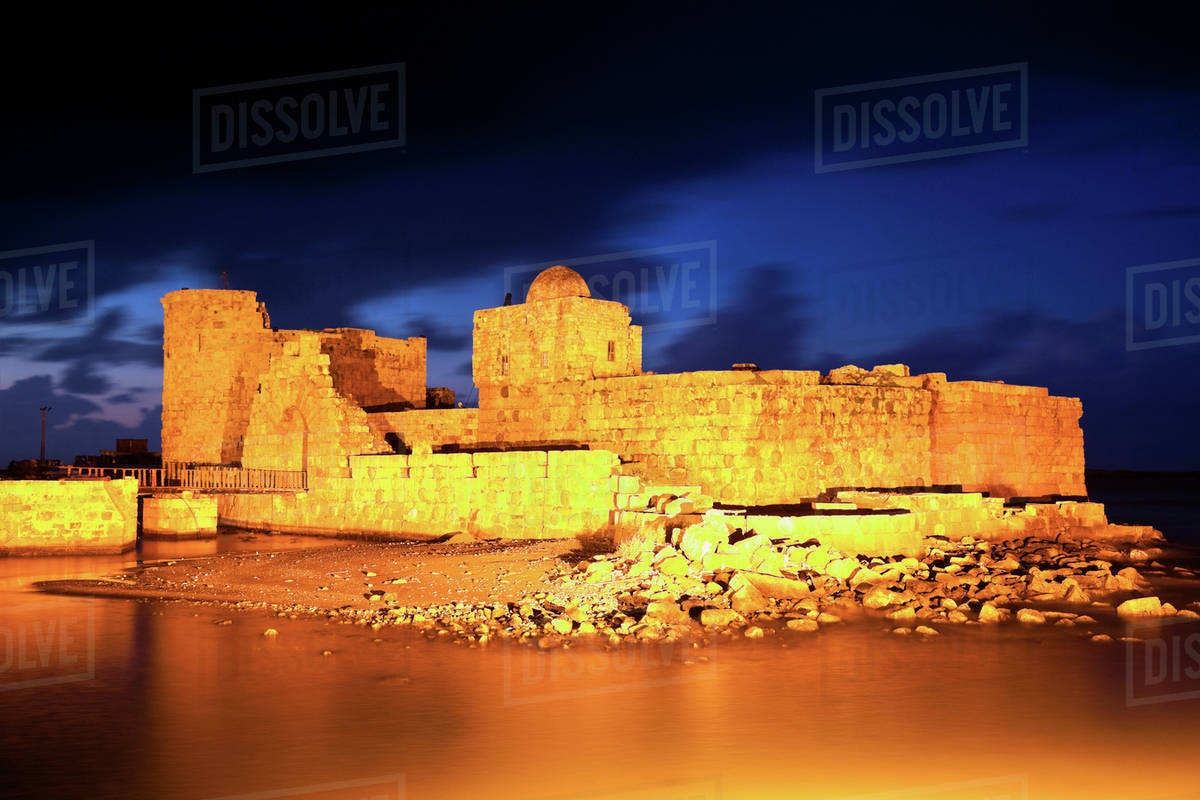 Sidon Sea Castle at dusk - Stock Photo - Dissolve