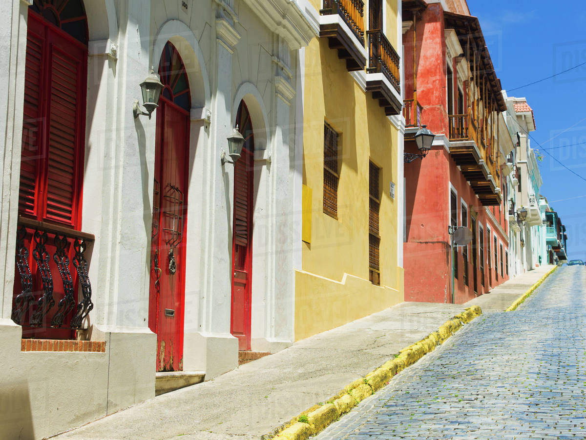 Puerto Rico, Old San Juan, Row of historic houses in Old Town - Royalty ...