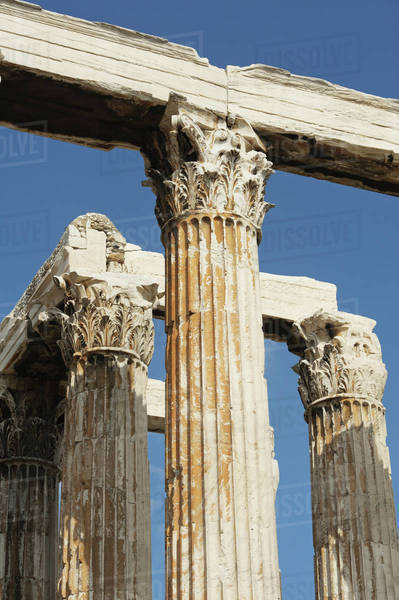 Greece, Athens, Corinthian columns of Temple of Olympian Zeus - Royalty ...