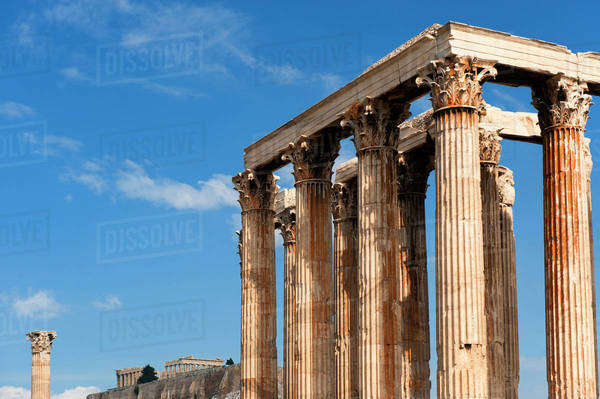 Greece, Athens, Corinthian columns of Temple of Olympian Zeus - Royalty ...