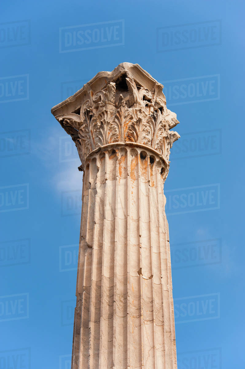 Greece, Athens, Corinthian column of Temple of Olympian Zeus - Stock ...