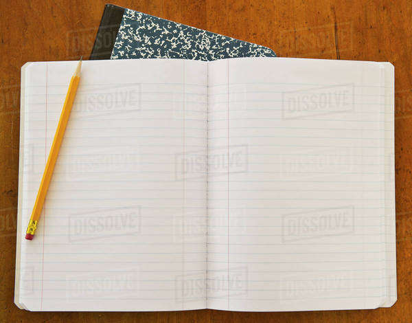 Studio shot of open notebook with yellow pencil - Royalty-free Stock ...