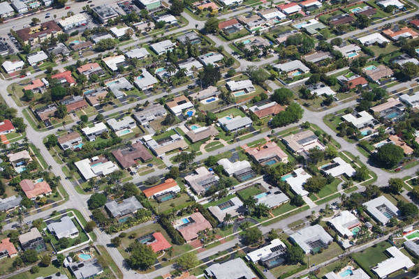 USA, Florida, Miami, Aerial view of suburban residential district ...