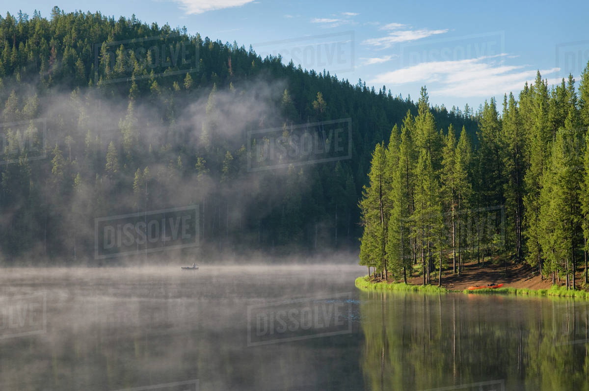 USA, Wyoming, Misty lake - Royalty-free Stock Photo | Dissolve