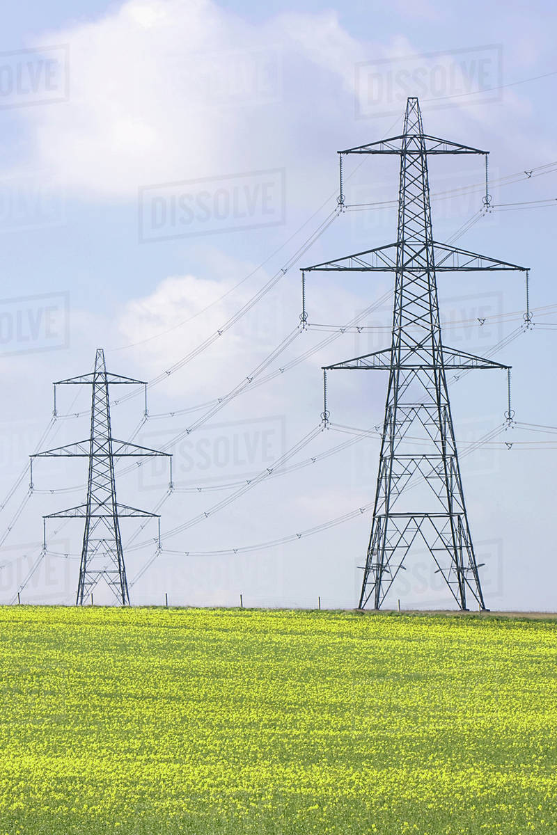 UK, Cambs, Burwell, Electricity pylons - Royalty-free Stock Photo ...