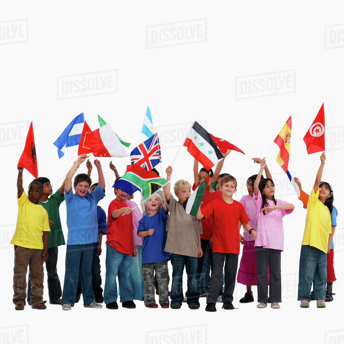 Children waving flags - Stock Photo - Dissolve