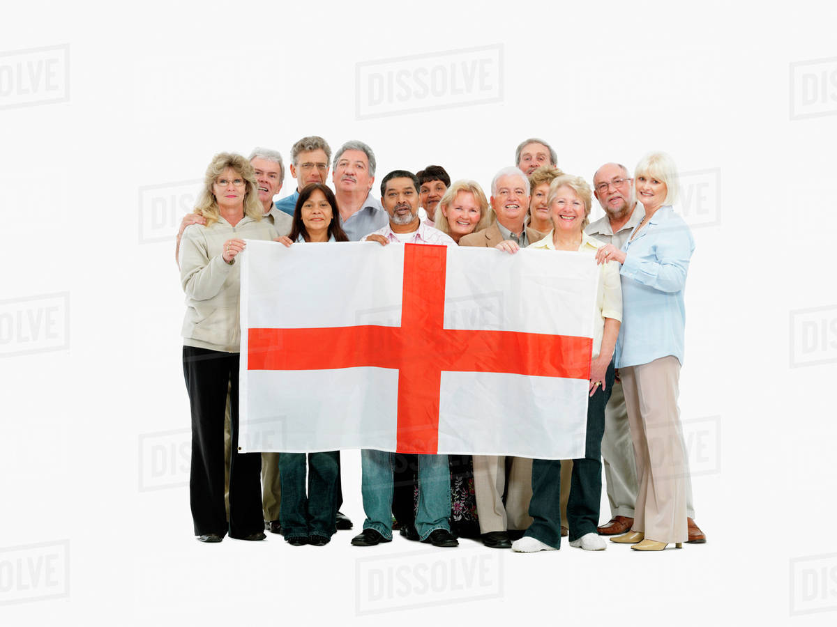 Group of people holding the flag of England - Stock Photo - Dissolve