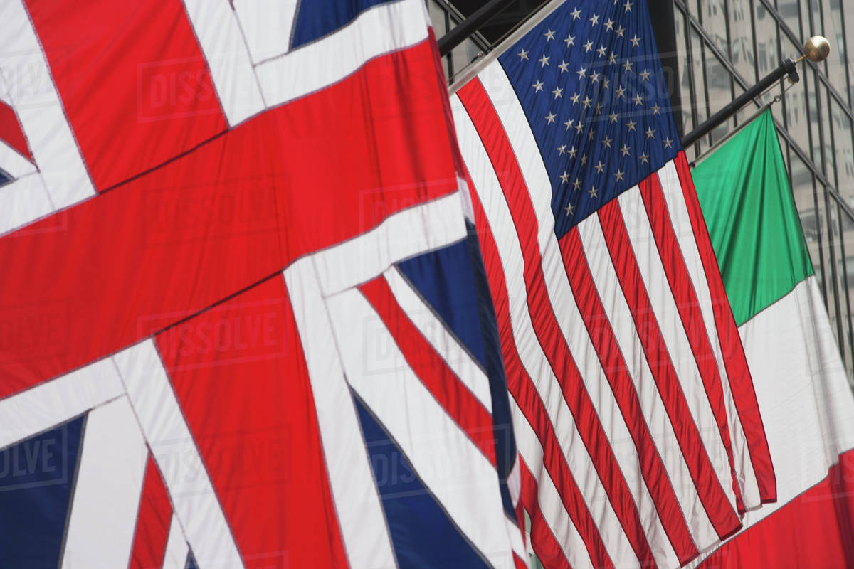 British, American and Italian flags - Royalty-free Stock Photo | Dissolve
