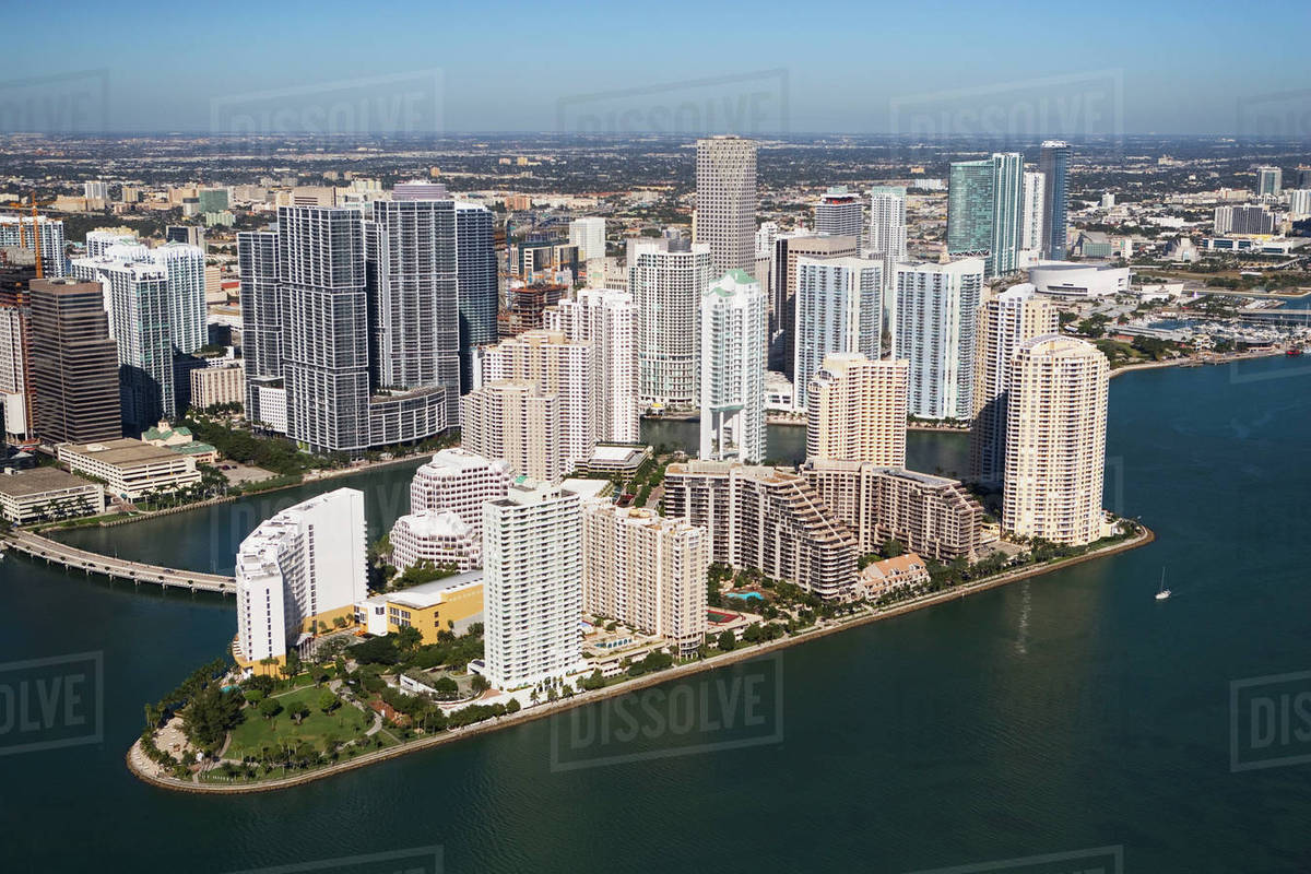 Aerial view of waterfront city - Royalty-free Stock Photo | Dissolve