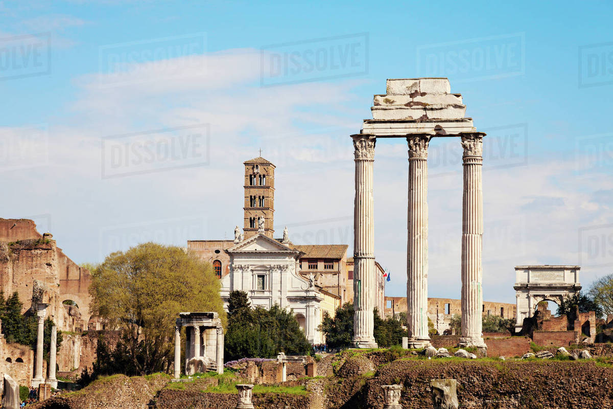 Columns of Roman Forum against blue sky - Royalty-free Stock Photo ...