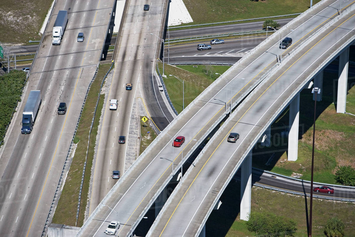 Aerial view of roadway,highway - Stock Photo - Dissolve