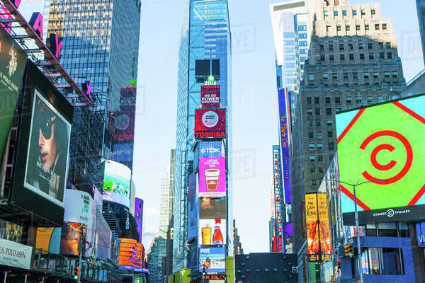 New York City, Times Square, Neon lights and ads of Times Square ...