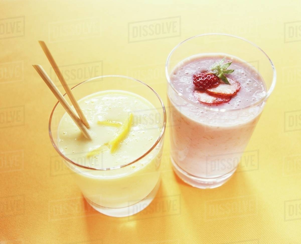 Mango yoghurt drink with mineral water & strawberry buttermilk ...