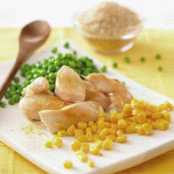 Diced turkey with sweetcorn, peas and rice - Royalty-free Stock Photo ...