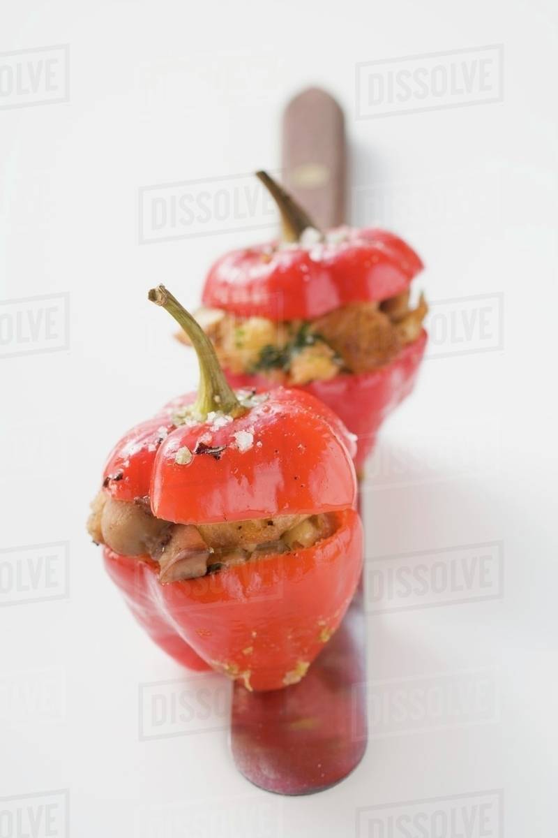 Two peppers with bread and mushroom stuffing - Royalty-free Stock Photo ...