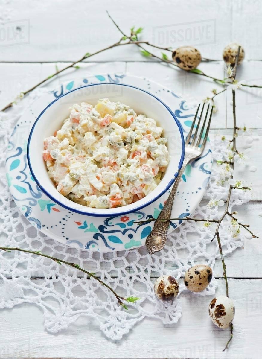 Traditional vegetable salad with mayonnaise for Easter (Poland) - Stock ...