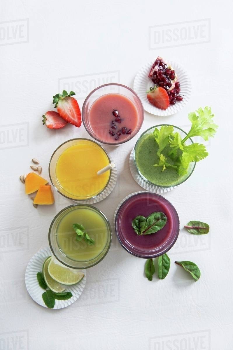 Various sweet and spicy smoothies (seen from above) - Royalty-free ...