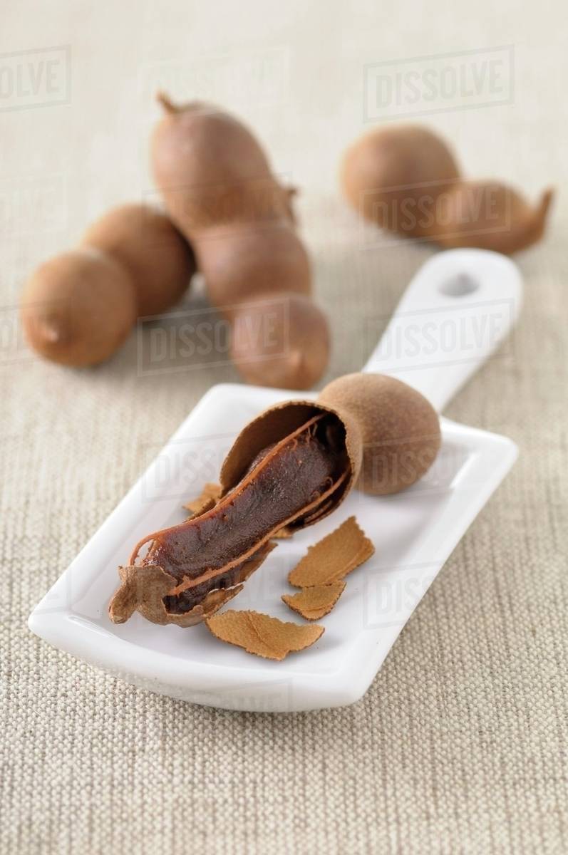 An open tamarind pod on a porcelain board - Royalty-free Stock Photo ...