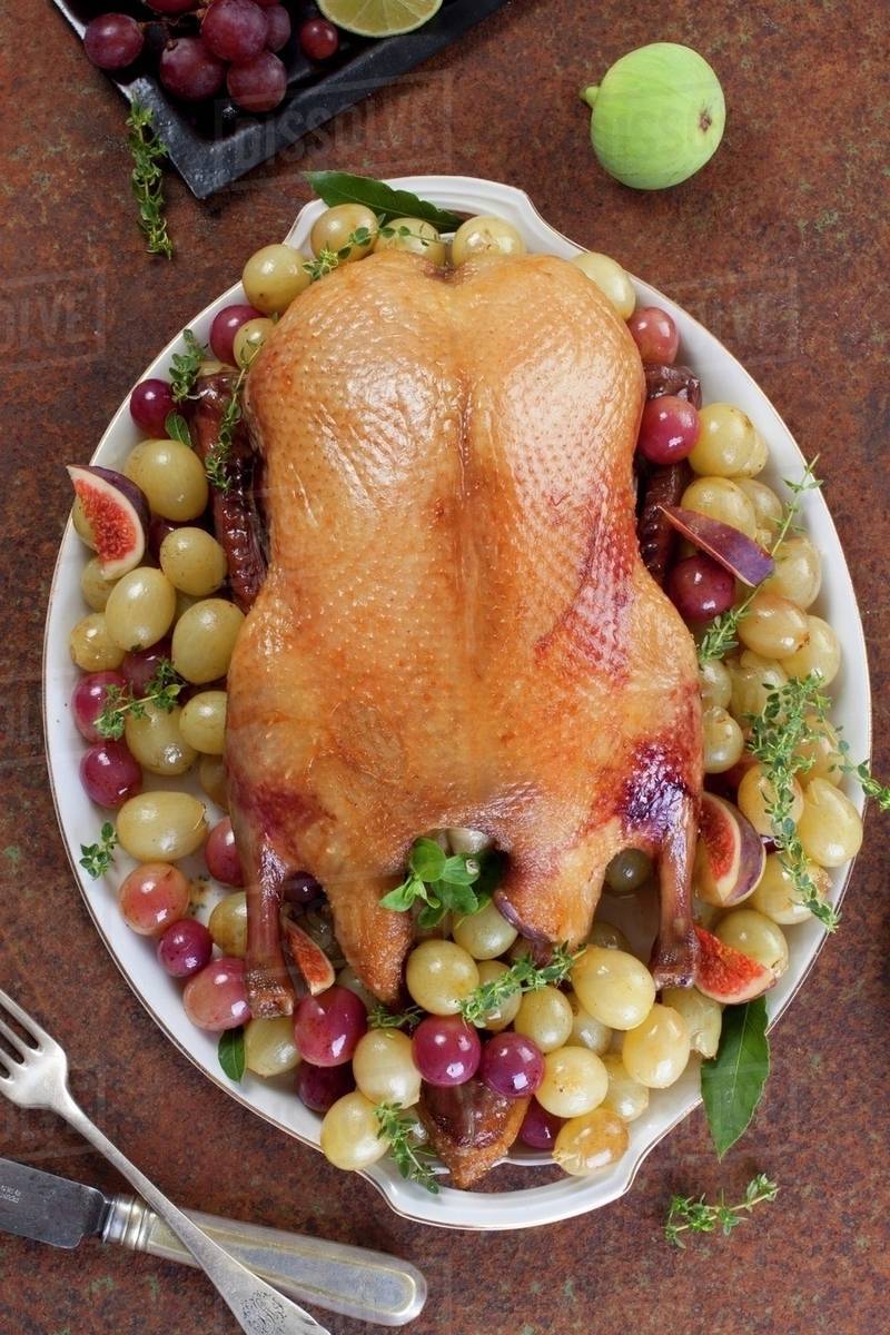 Roast duck with grapes and figs - Royalty-free Stock Photo | Dissolve