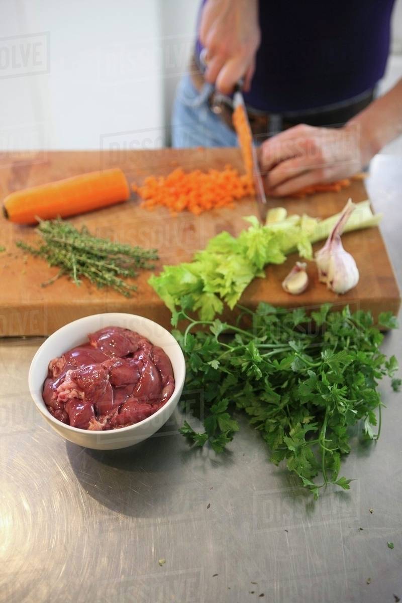 Ingredients for a chicken liver pie - Stock Photo - Dissolve