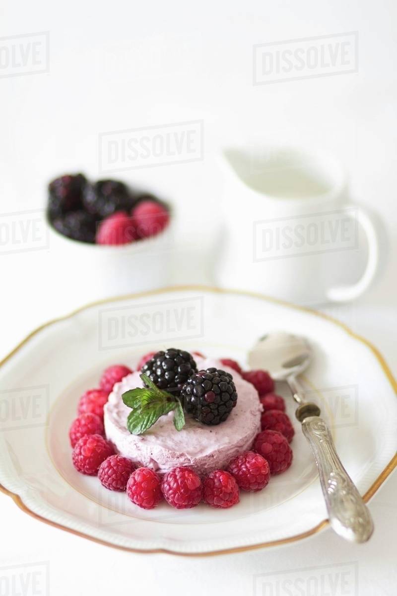 Raspberry cream with fresh raspberries - Royalty-free Stock Photo ...