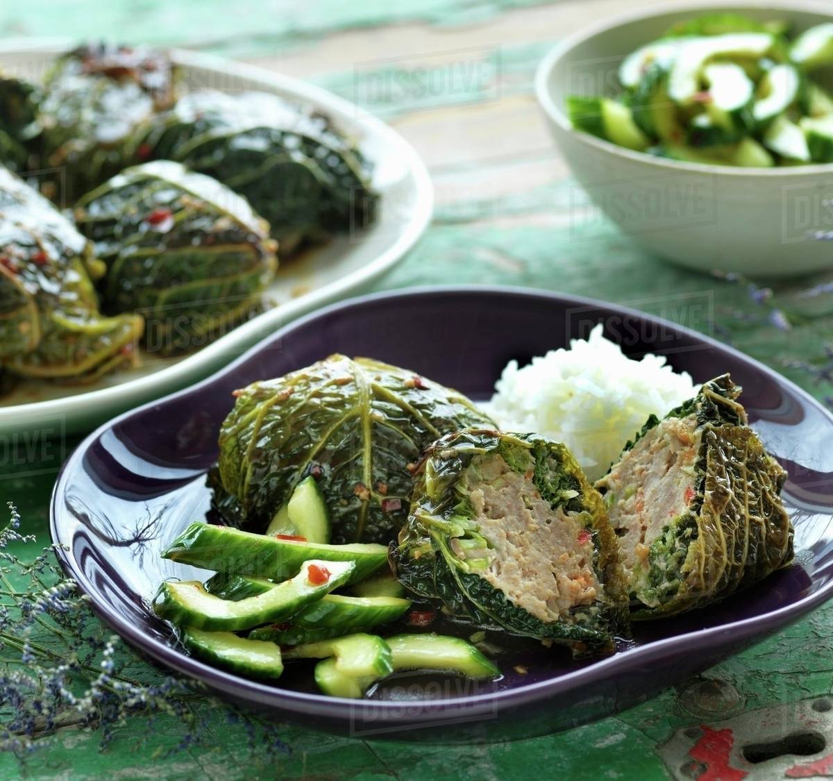 Savoy cabbage dolmas with cucumber salad - Royalty-free Stock Photo ...