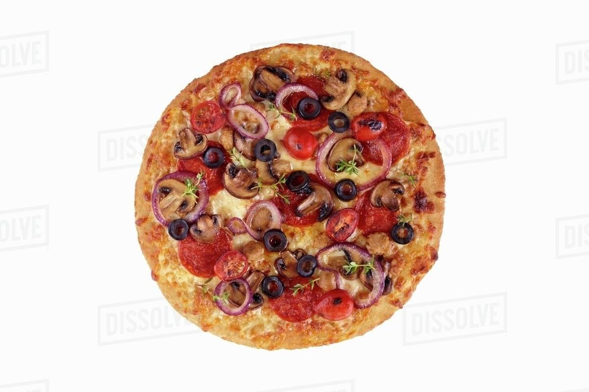 Whole Loaded Pizza on a White Background; From Above - Royalty-free ...