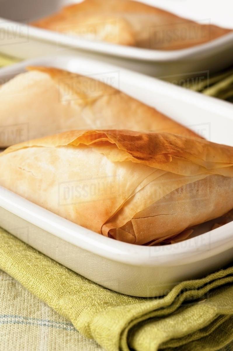 Filo pastry parcels with a spinach and feta filling - Stock Photo ...