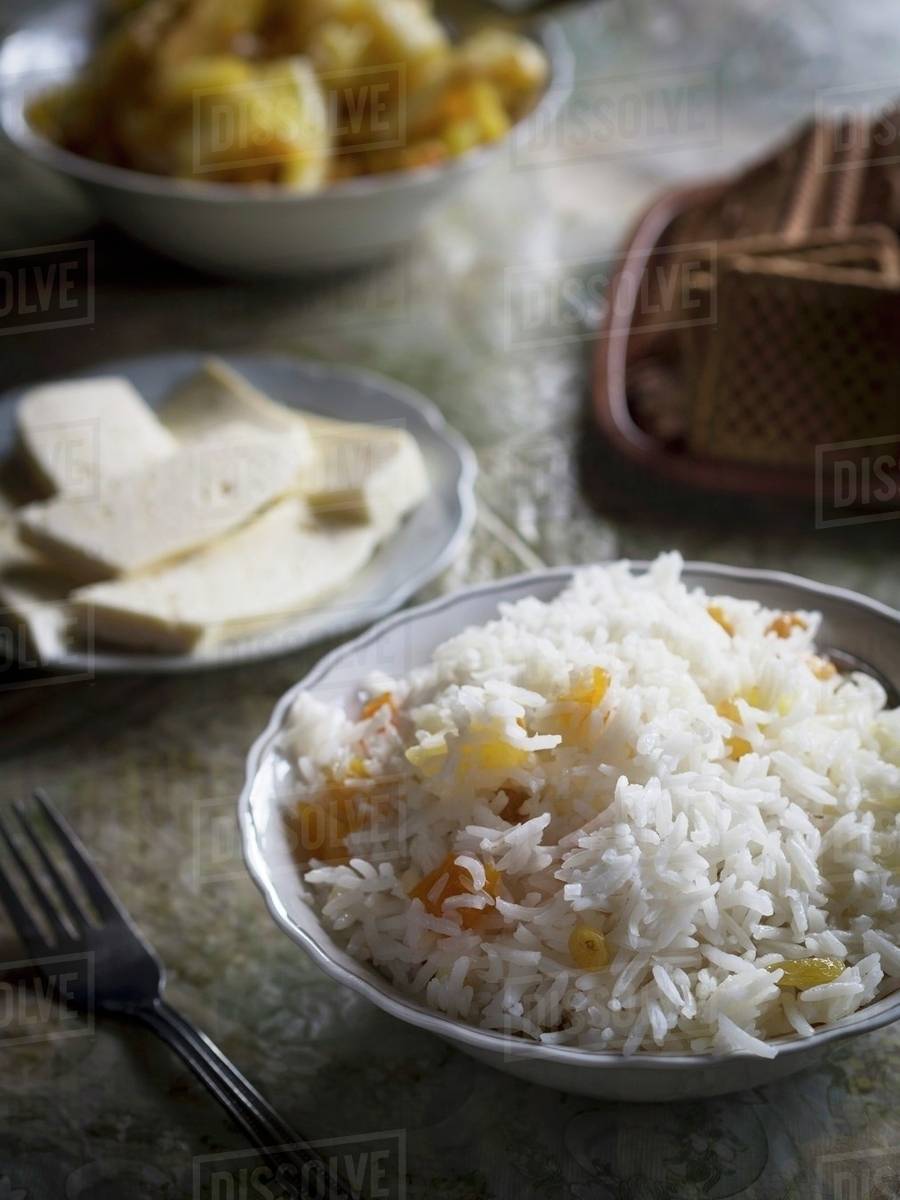Georgian cuisine - rice with raisins. - Stock Photo - Dissolve