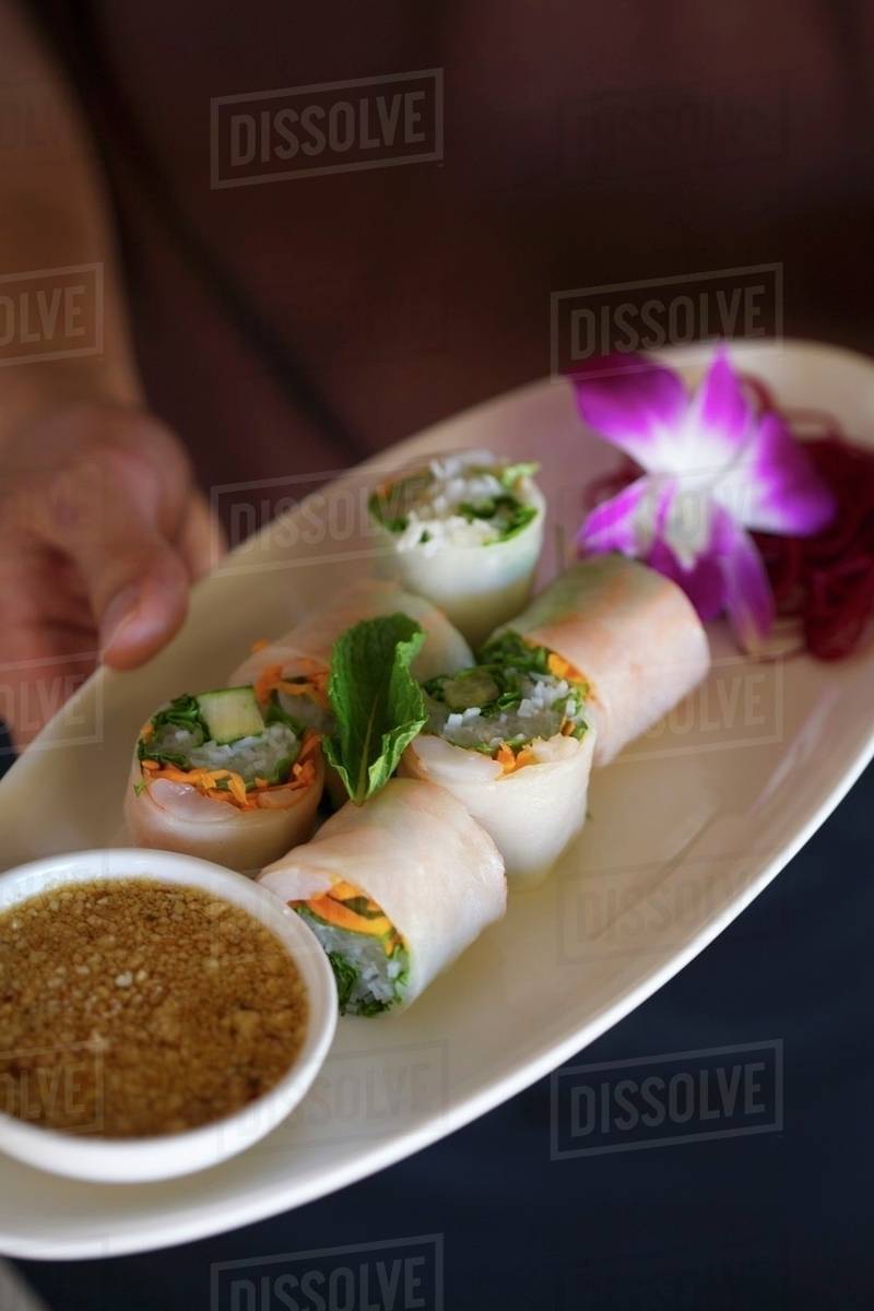 Spring Roll with a Peanut Dipping Sauce - Royalty-free Stock Photo ...