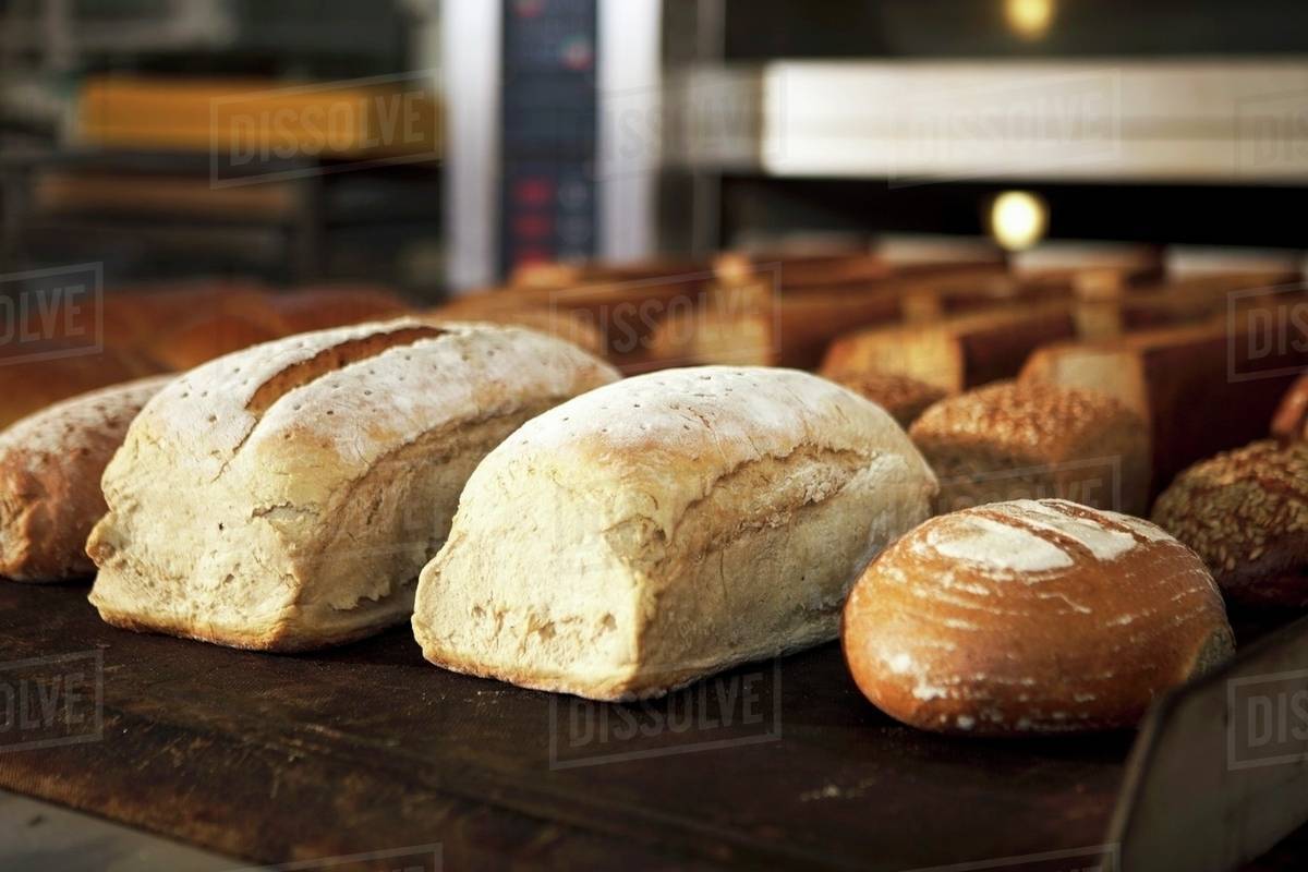 Various types of bread in a bakery - Stock Photo - Dissolve