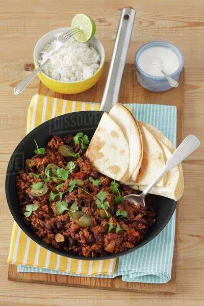 Chilli con carne with tortillas and rice - Royalty-free Stock Photo ...